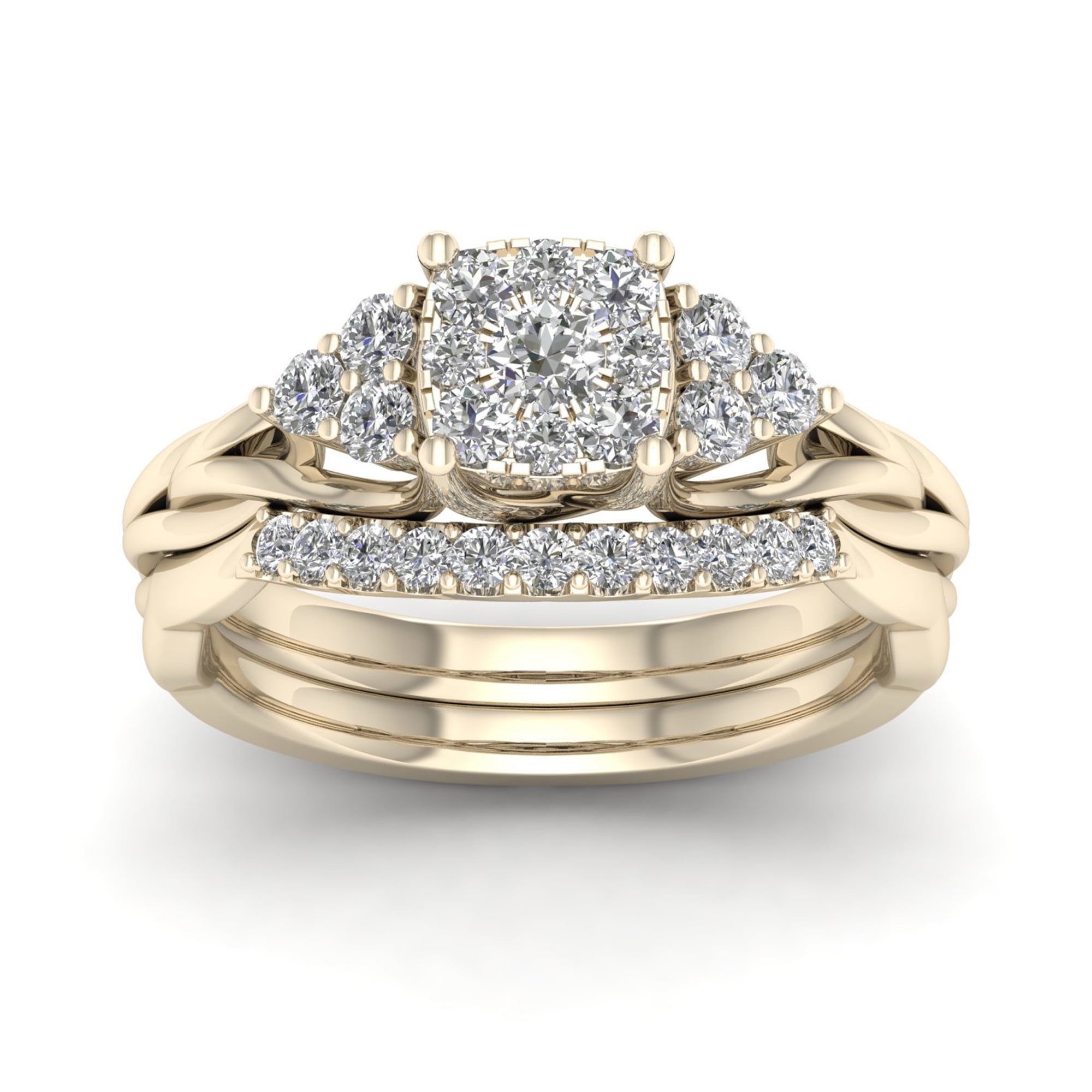 5/8Ct TDW Diamond 10K Yellow Gold Cluster Bridal Ring Set - Walmart.com