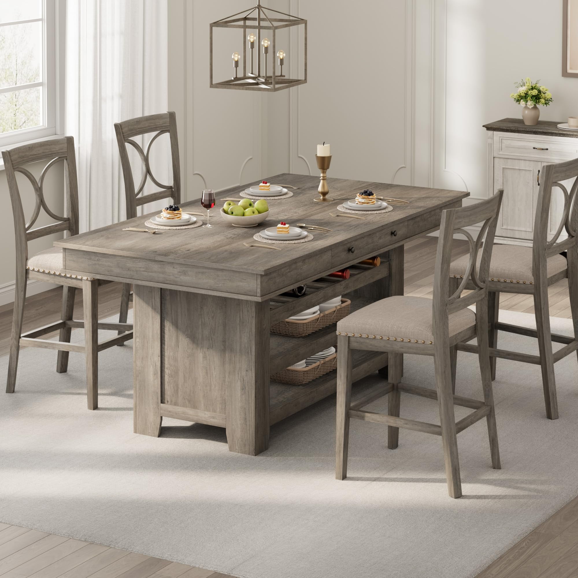 Click here for Edtara 60-Inch Wood Dining Table With Wine Rack  T... prices