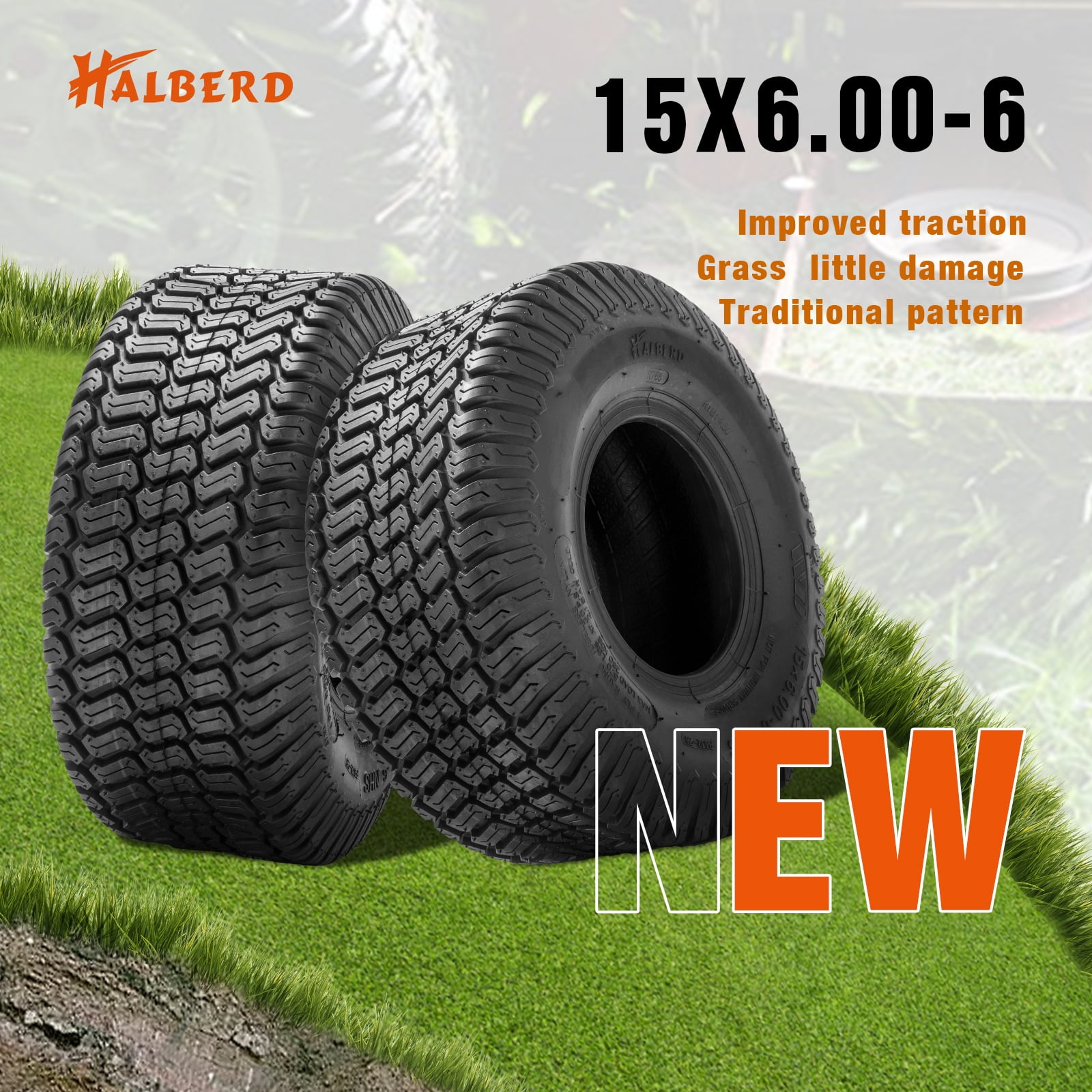 2 Pack 15x6.00-6 Lawn & Garden Tire 4PR 15x6x6 Mower Turf Tires ...