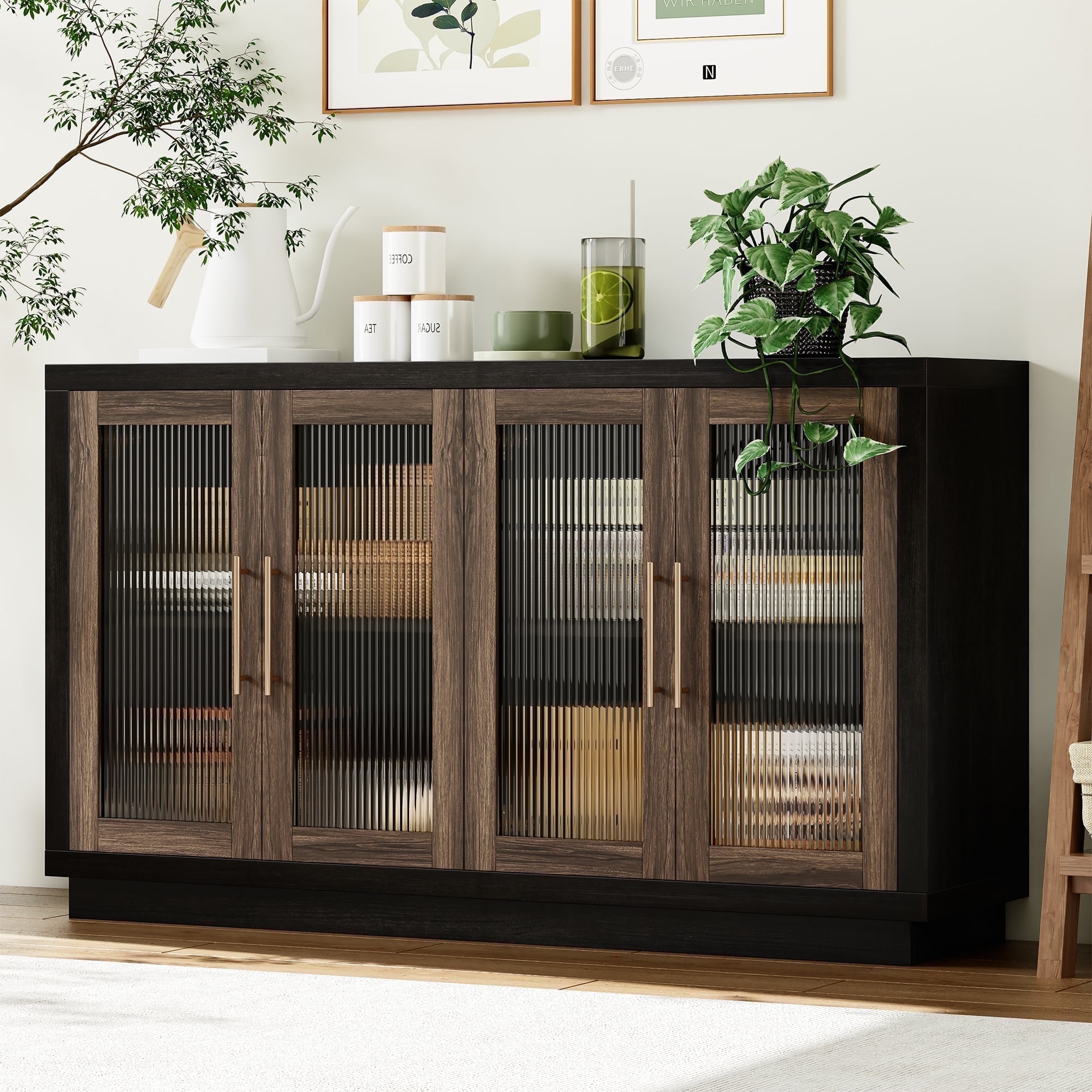 Click here for Homfa 55.1W Modern Sideboard Buffet With Fluted Gl... prices