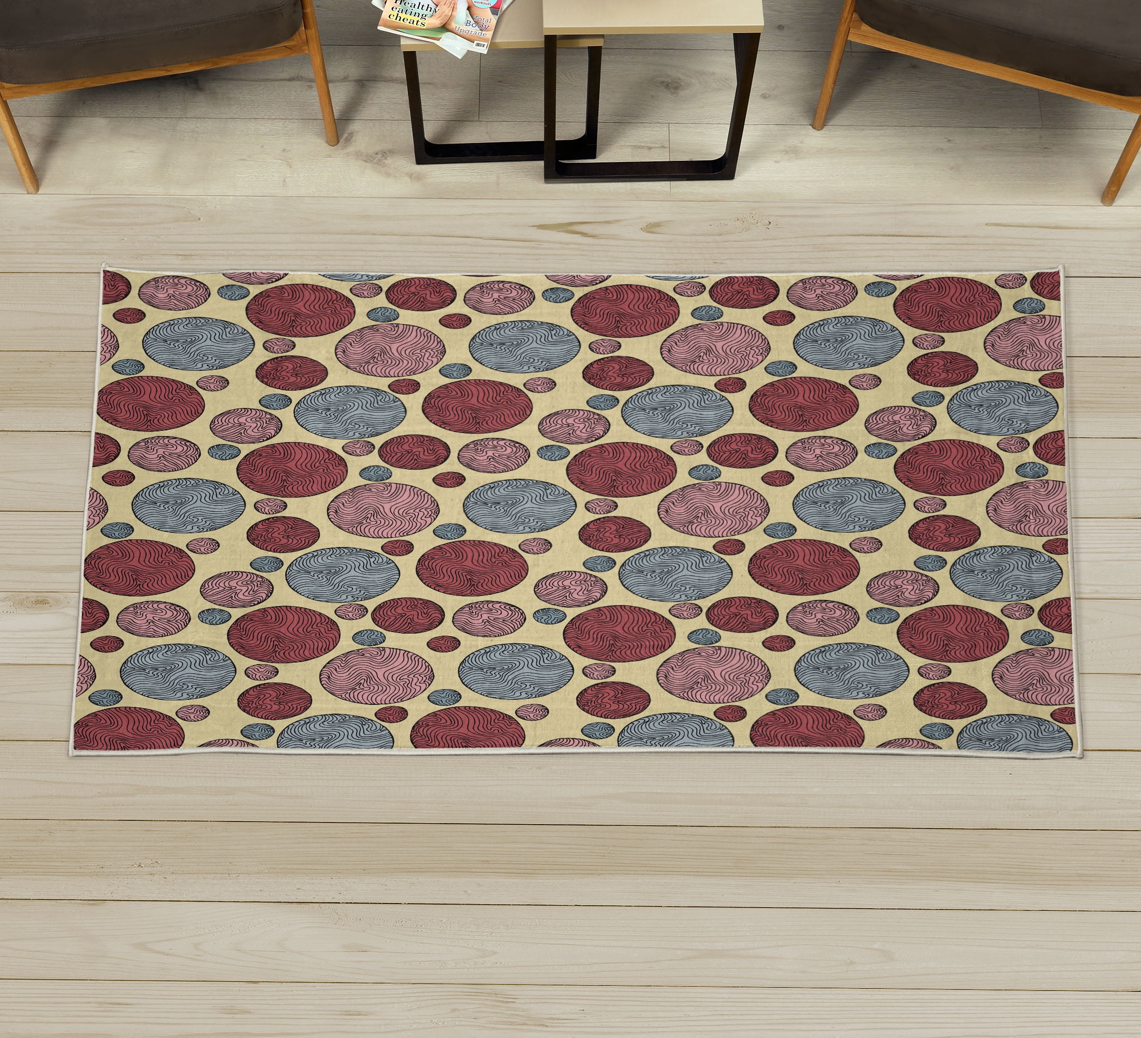 Circle Decorative Rug, Vintage Design with Round Shapes with Curved ...