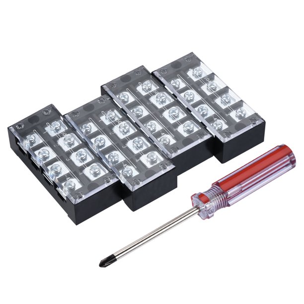 Uxcell Terminal Strip Barrier Block 4 Positions Dual Rows 600V 45A ...