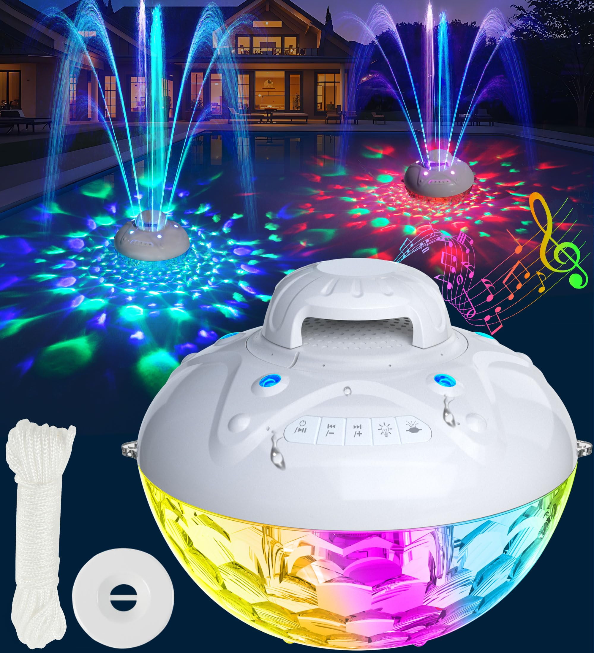 KingSom 3 in 1 Bluetooth Pool Speaker with Pool Fountain Light ...