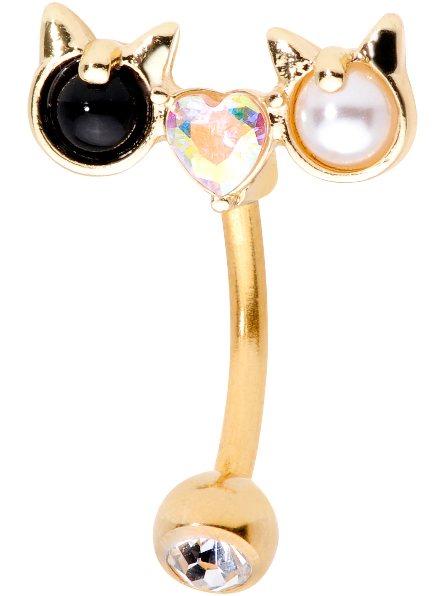 Body Candy 14G Anodized Steel Navel Ring Piercing Black White Orb Love ...