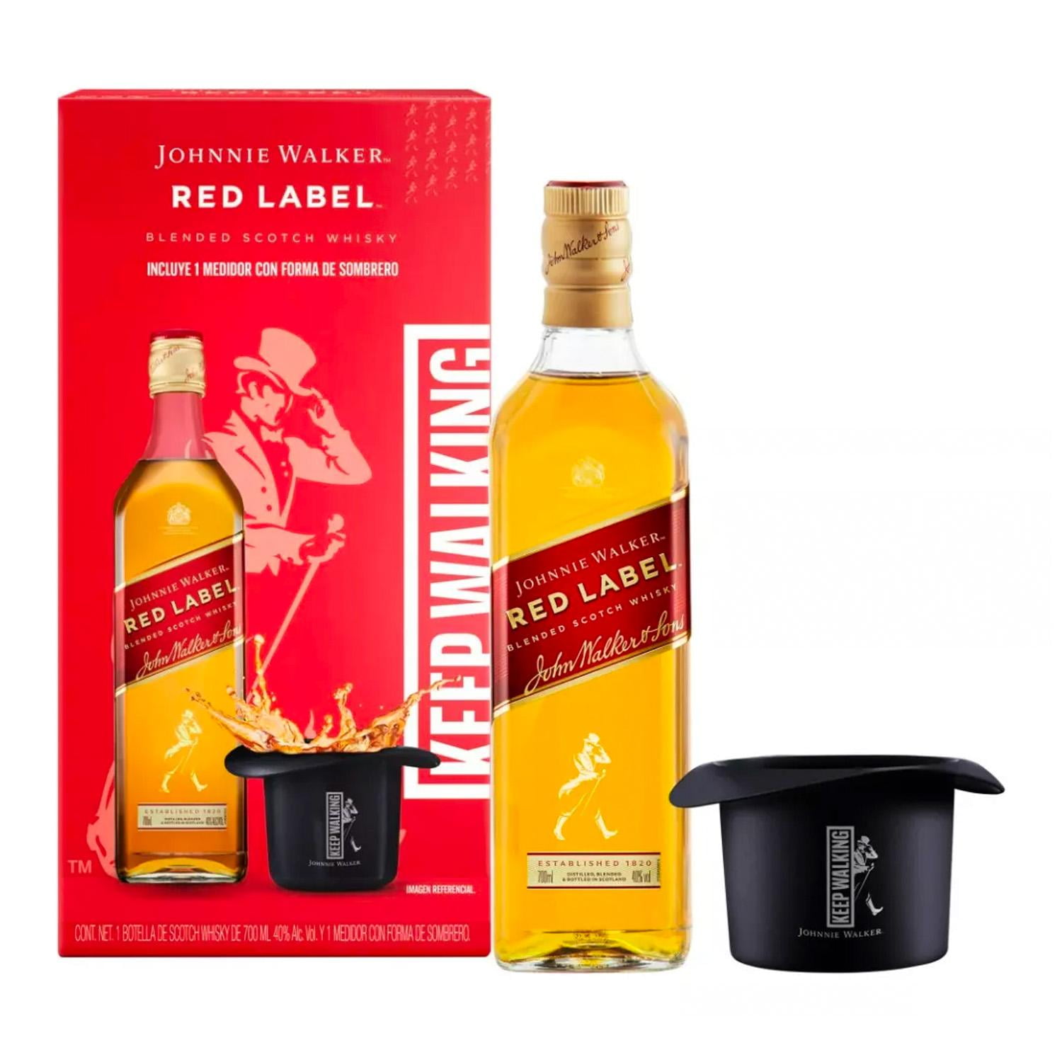 Whisky Johnnie Walker Red Label 700 ml con Medidor Sombrero | Walmart ...
