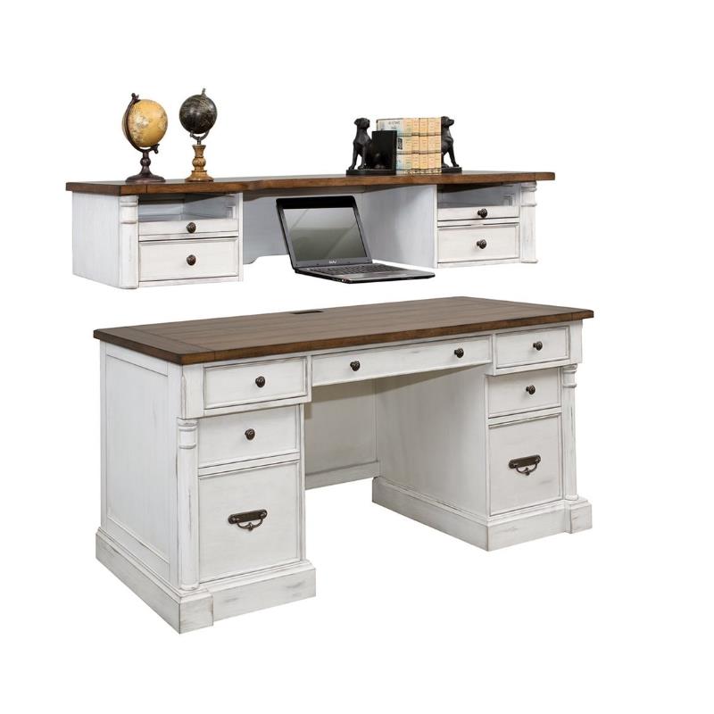 Home Square 2-Piece Set with Computer Desk and Hutch in Weathered White ...