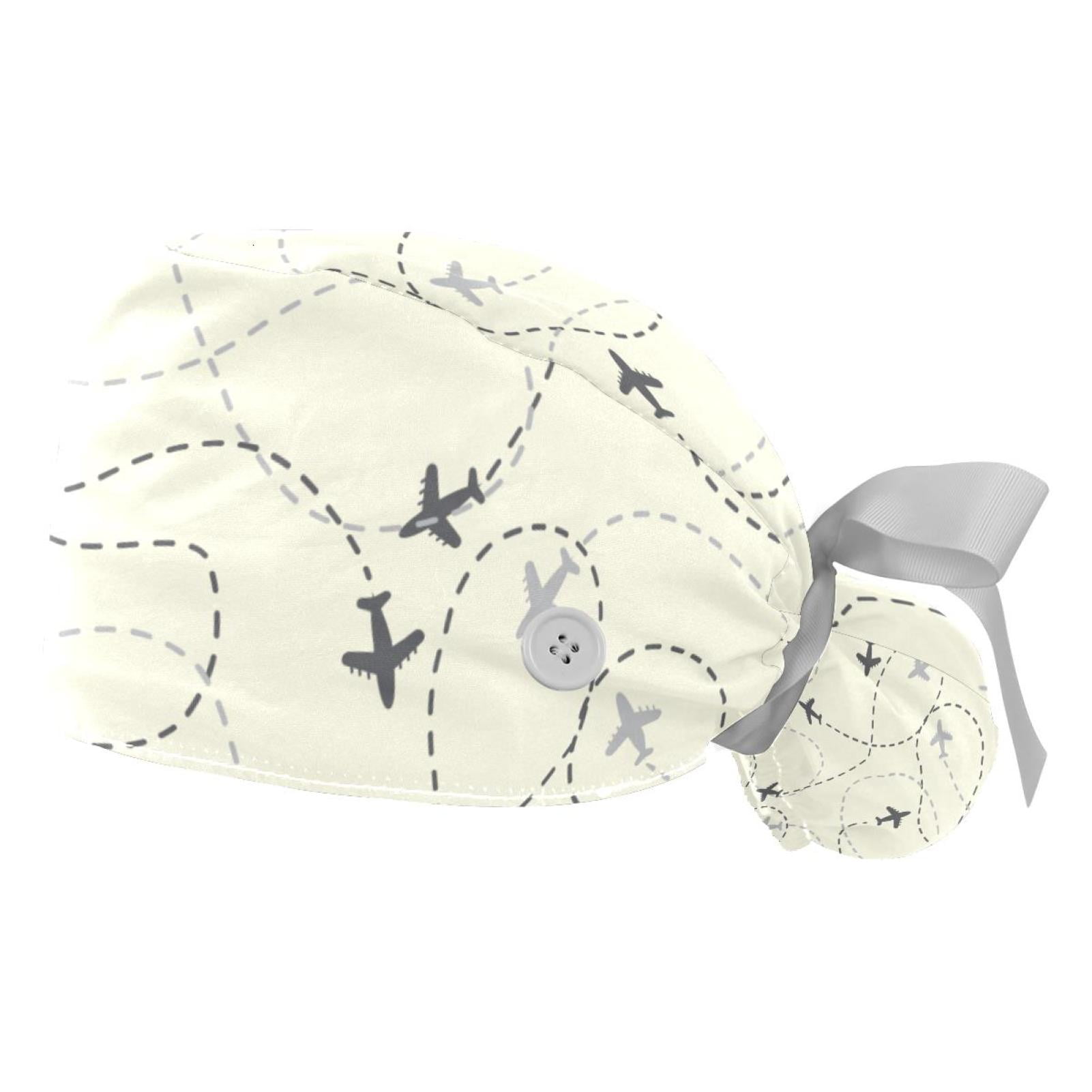 2PCS Long Hair Working Cap with Buttons and Sweatband Ribbon Tie Back ...