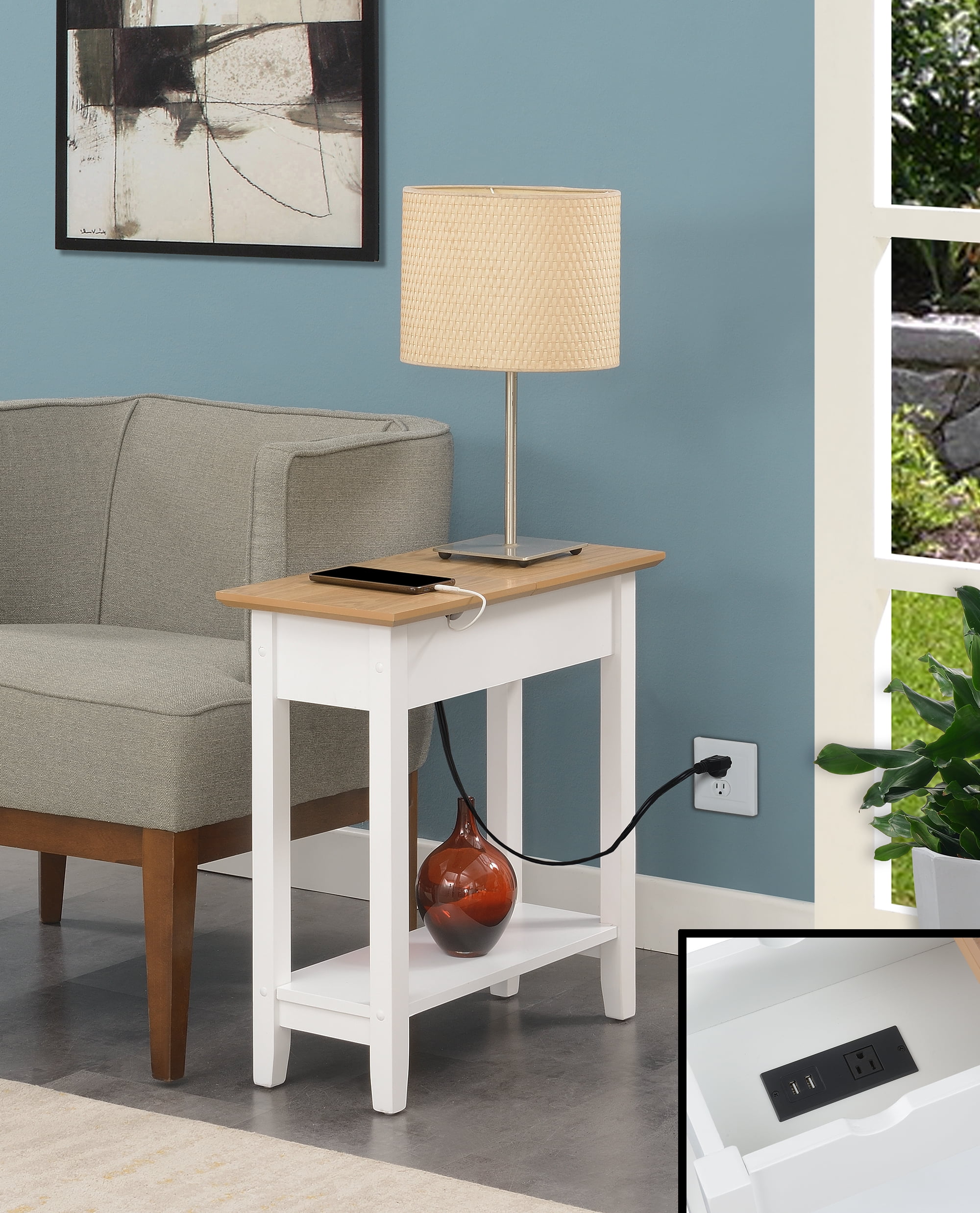 Convenience Concepts American Heritage Flip Top End Table with Charging ...