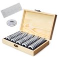 CHUNYAN 50Pcs Coin Holder Case With Wooden Storage Box Round Coin ...