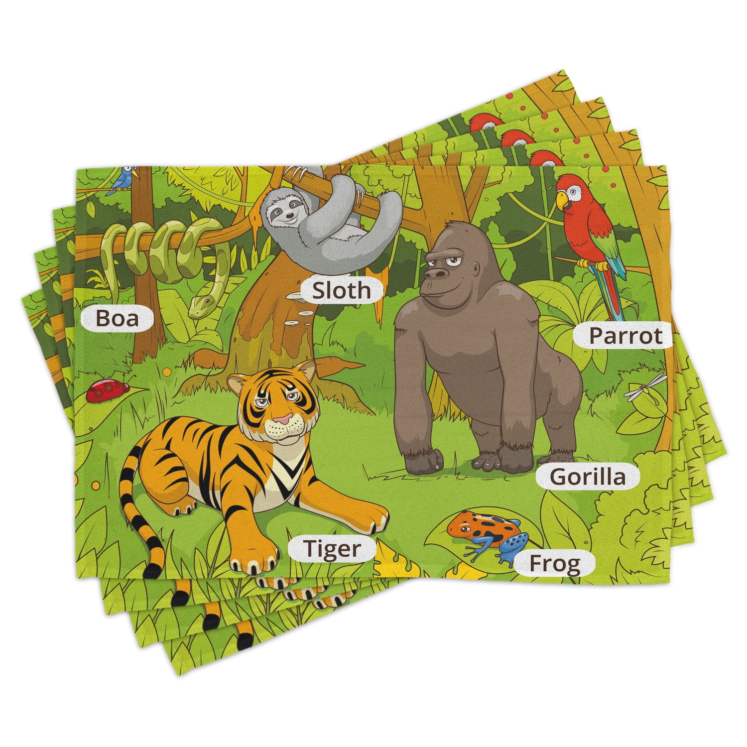 Ambesonne Science Place Mats Set of 4, Jungle Fauna Zoo, Standard Size ...