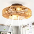 20" Rope Caged Ceiling Fans with Remote, Flush Mount Ceiling Fan with ...