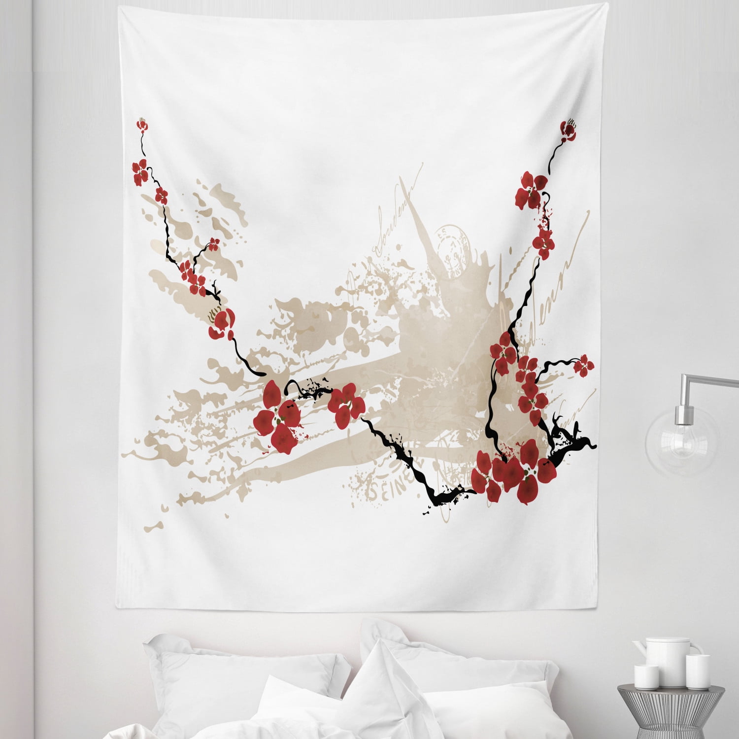 Grunge Tapestry, Illustration of Sakura Flowers on Grunge Background ...
