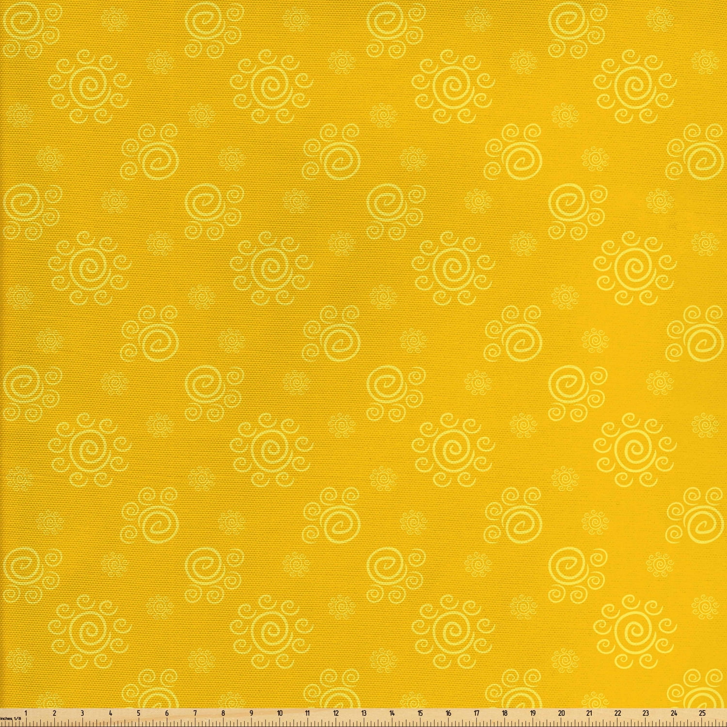 Yellow Fabric by the Yard, Sun Solar Hand Drawn Style Pattern with ...