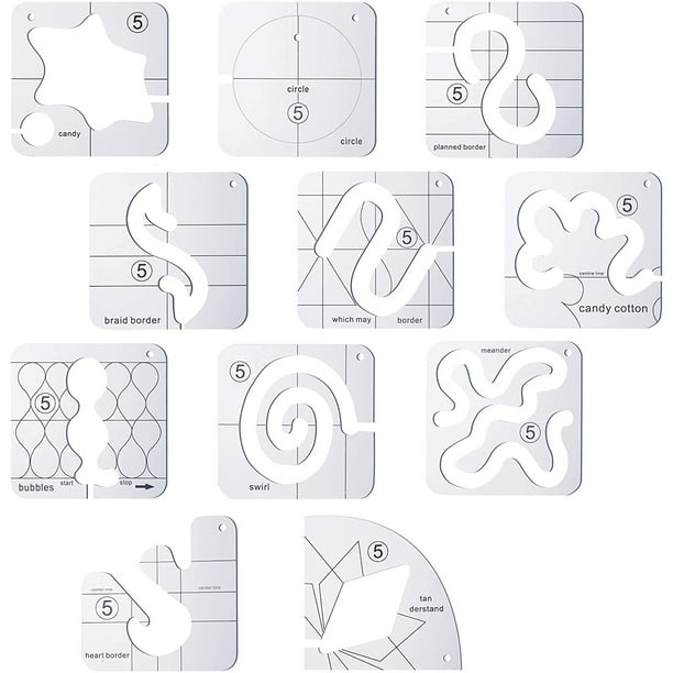 11 Pieces Free-Motion Quilting Template Series 5 Transparent Meander ...