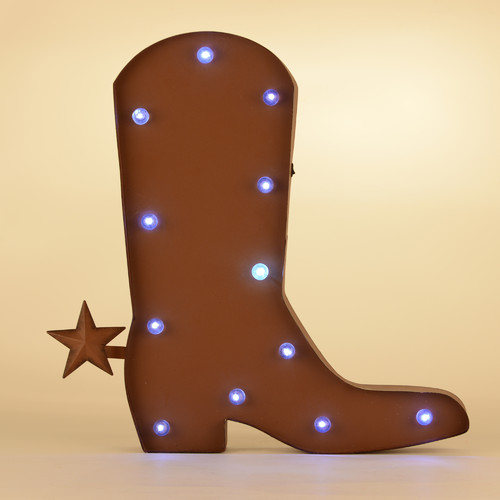 Glitzhome Rustic Marquee LED Lighted Western Cowboy Boot Sign Wall D ...