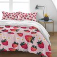 4 Piece Duvet Cover Set Twin, Summer Strawberry Flower on Pink Soft ...