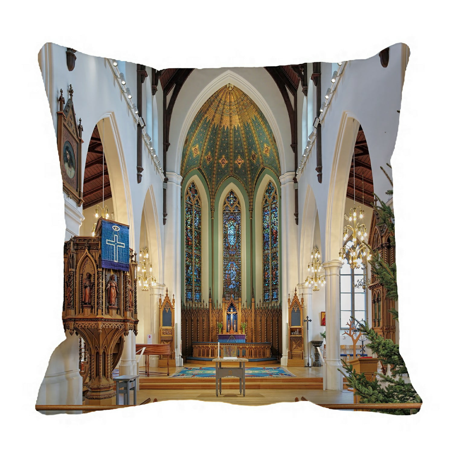 ECZJNT Choir altar Haga Church stained glass windows vault Pillow Case ...