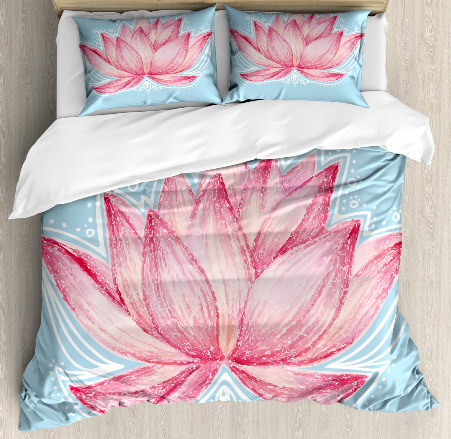 Lotus Duvet Cover Set, Gardening Theme Illustration of a Lotus Flower ...