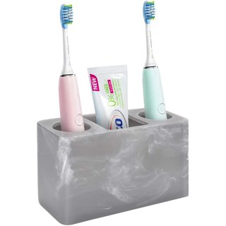 mDesign Plastic Toothbrush Storage Organizer Holder with Cup - White ...