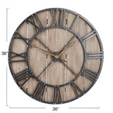 Oversized Rustic Wall Clock, Battery Operated, Roman Numerals, Brown Wood/Black Metal - Walmart.com