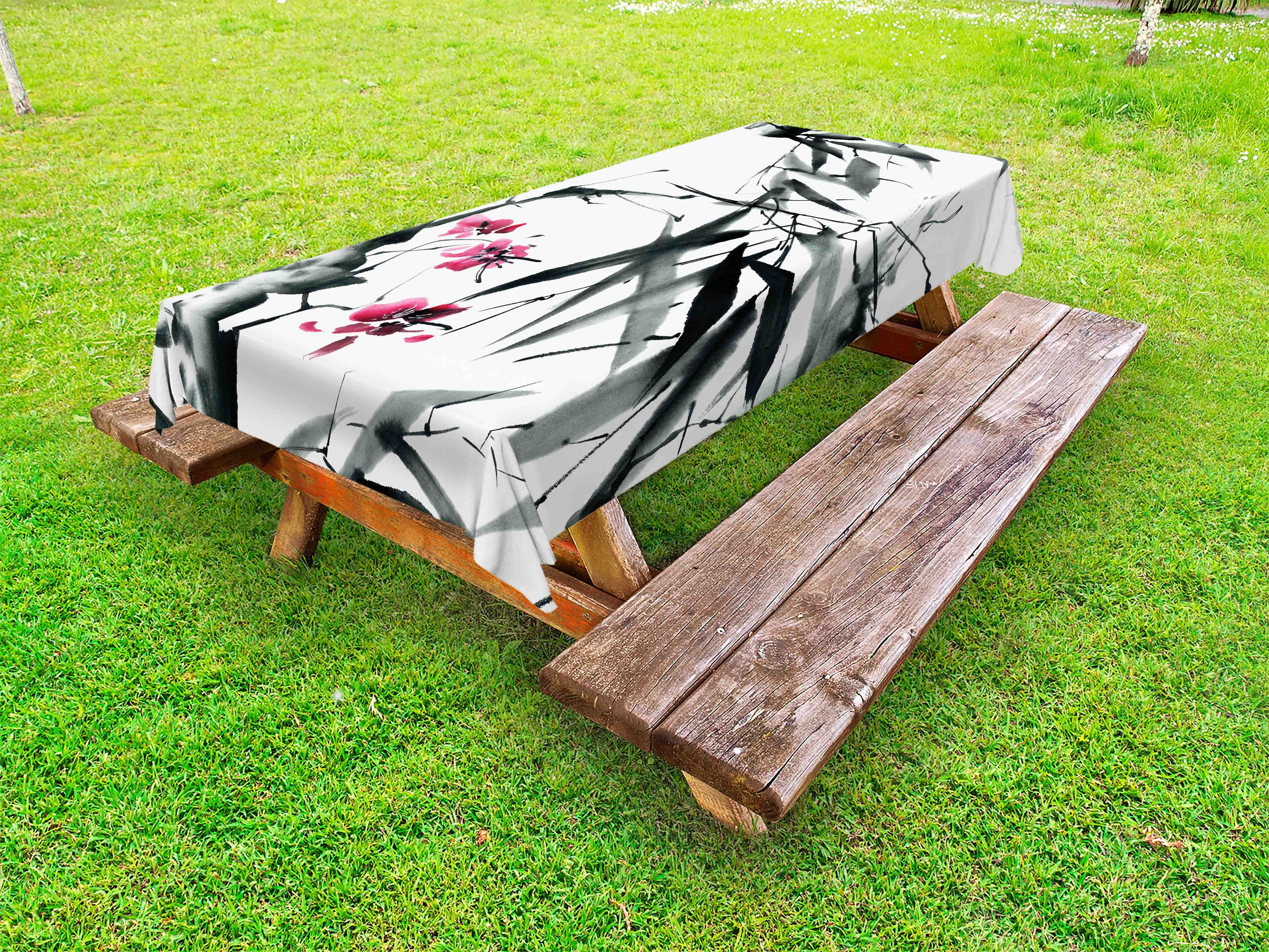 Japanese Outdoor Tablecloth, Natural Sacred Bamboo Stems Cherry Blossom ...