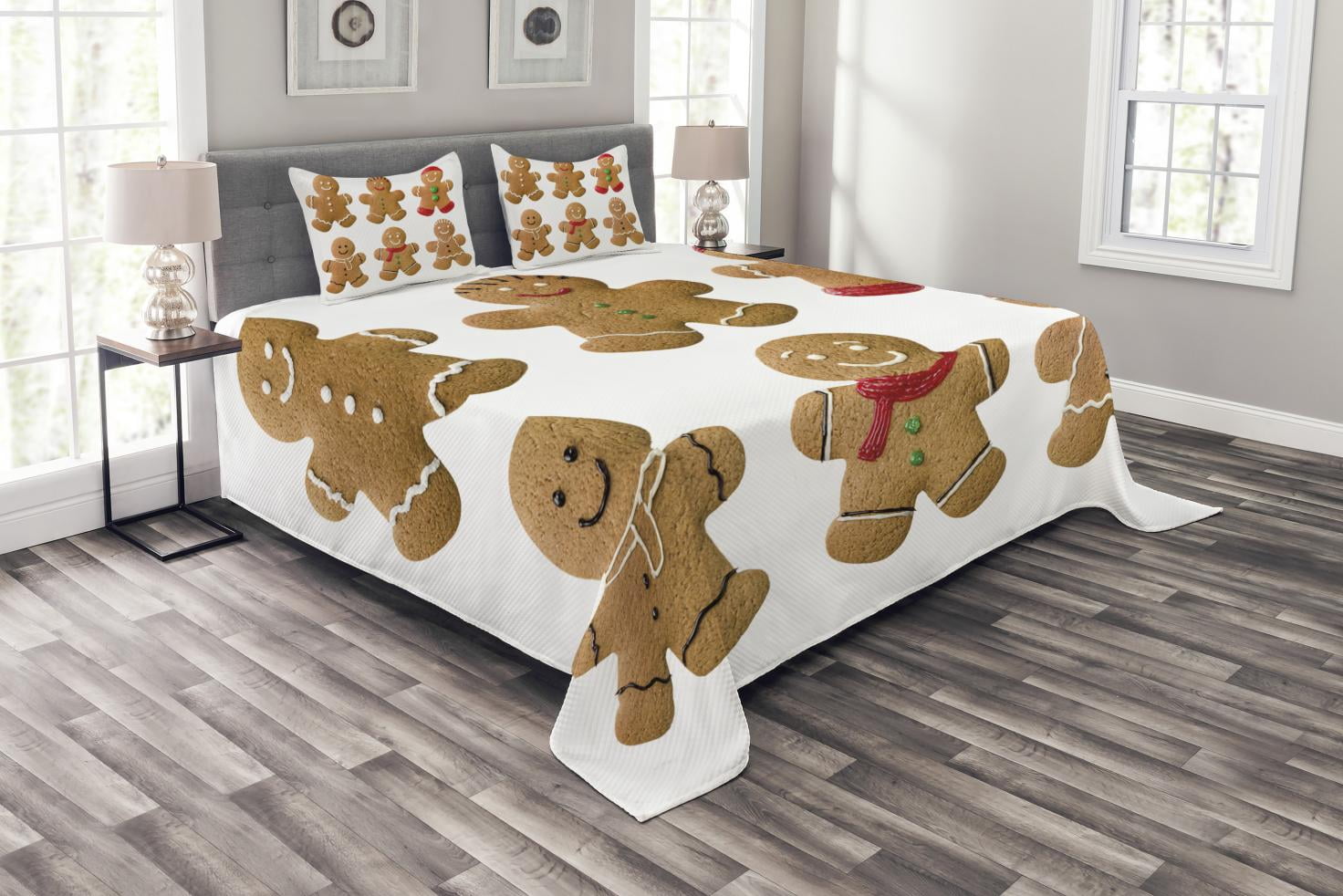 Ambesonne Gingerbread Man Quilted Bedspread Set 3 Pcs, Homemade, Queen ...