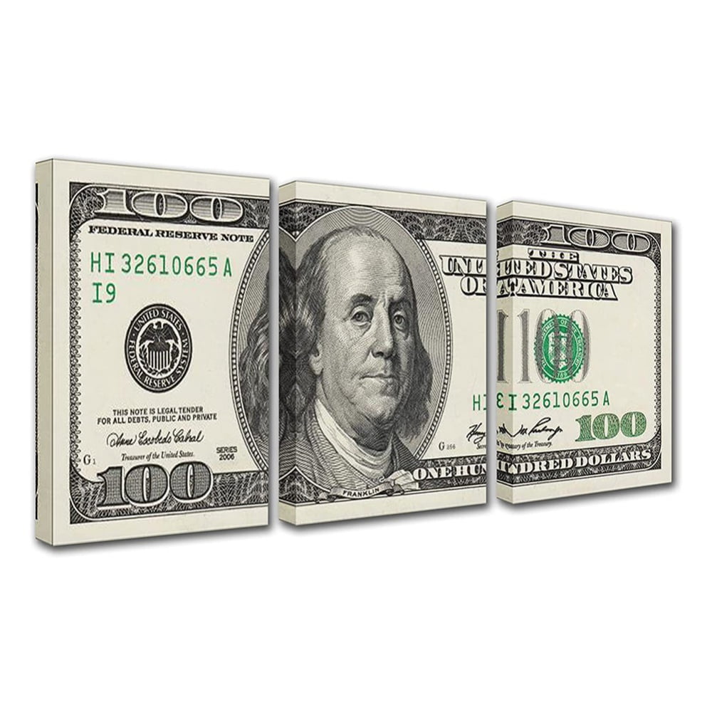 3 Panels Canvas Wall Art 100 Bill Dollar Money Printing Poster for Home ...