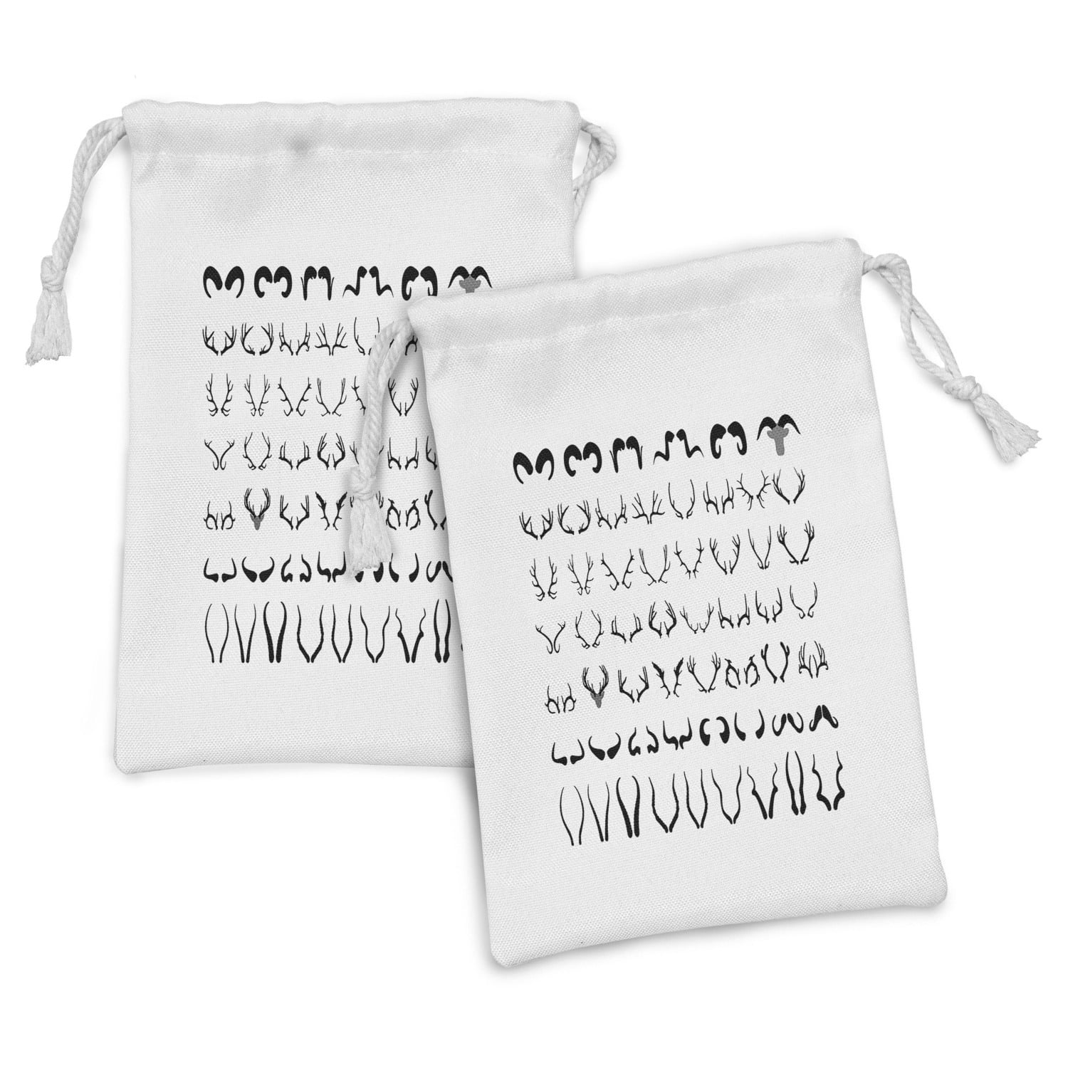 Antlers Fabric Pouch Set of 2, Horns of Antelope Buffalo Cattle Moose ...