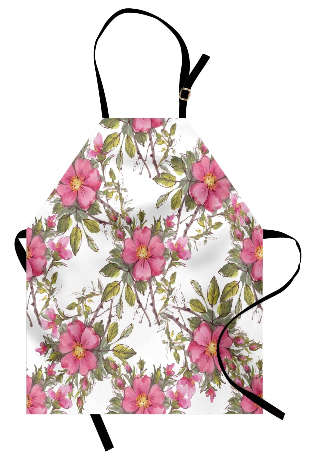 Flower Apron Watercolor Dog Rose Garden Pattern with Leaves and Buds ...