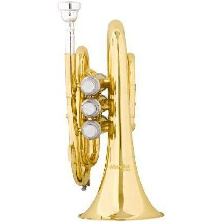 Mendini MPT Brass Bb Pocket Trumpet + Tuner, Case, Mouthpiece, ＆ More ...