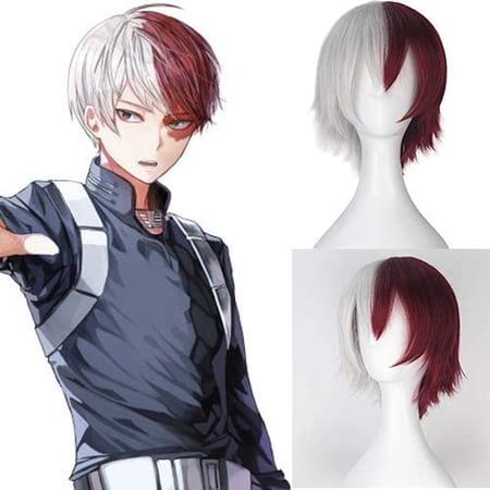 My Hero Academia Todoroki Shoto Cosplay Wig Short Half Silver White Red ...