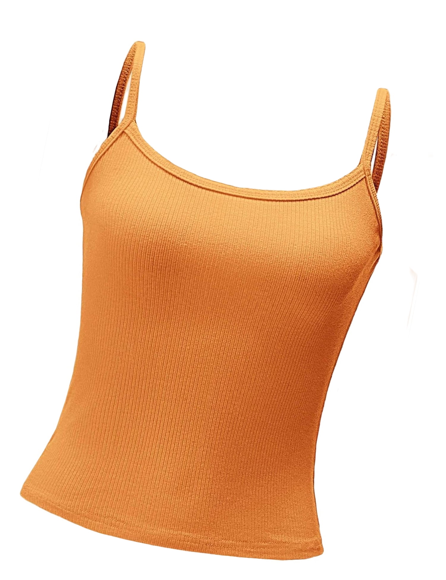 Casual Solid Spaghetti Strap Cami Orange Womens Tank Tops And Camis
