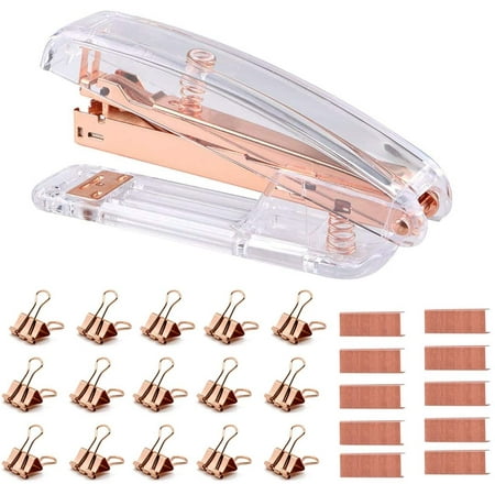 Bail Stapler, Rose Gold Desk Accessories Set - Transparent Rose Gold ...