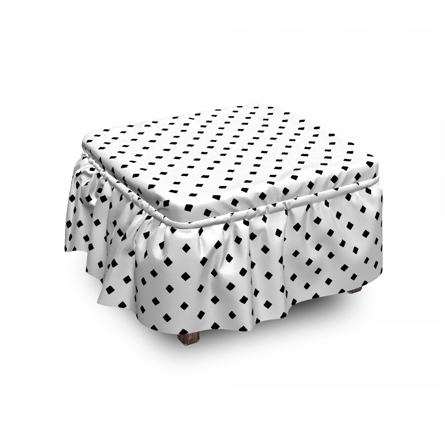 Black and White Ottoman Cover, Rhombus Mosaic, 2 Piece Slipcover Set ...