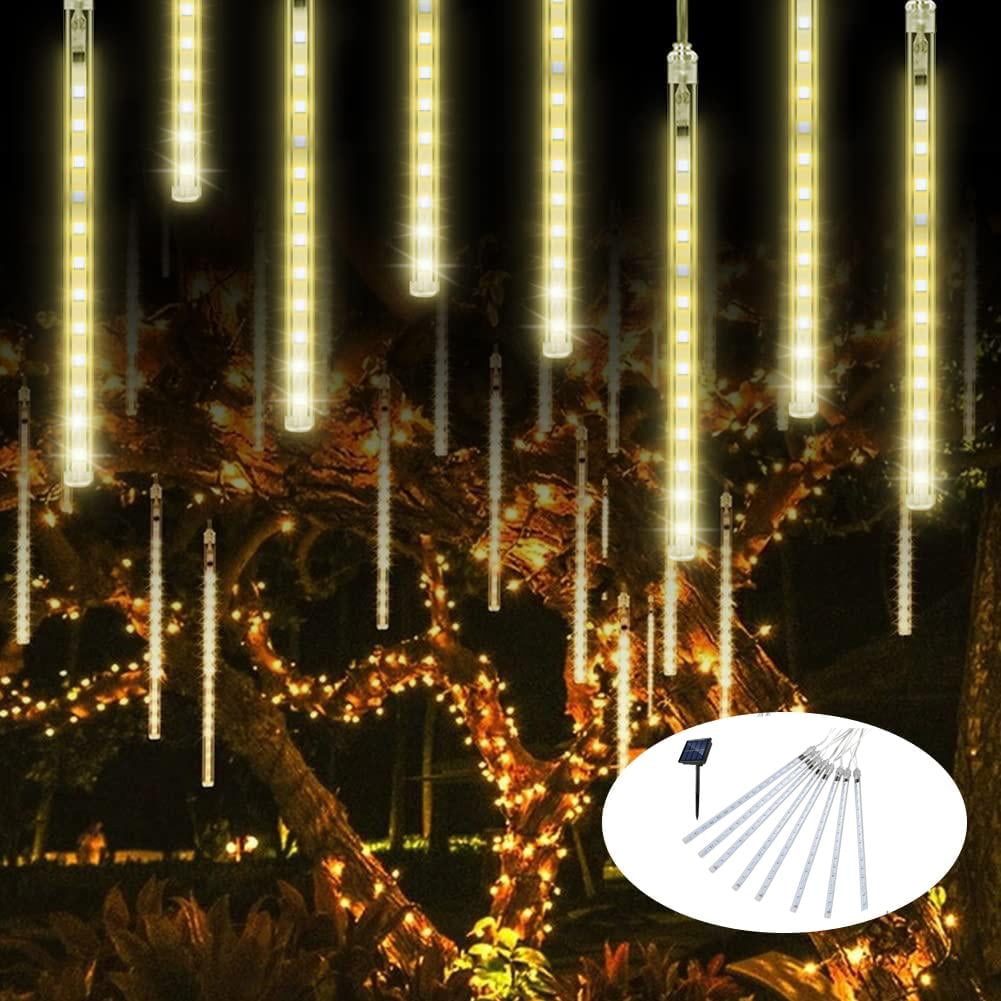 Christmas Meteor Shower Lights, 8 Tubes 192 LED Solar Powered Icicle ...