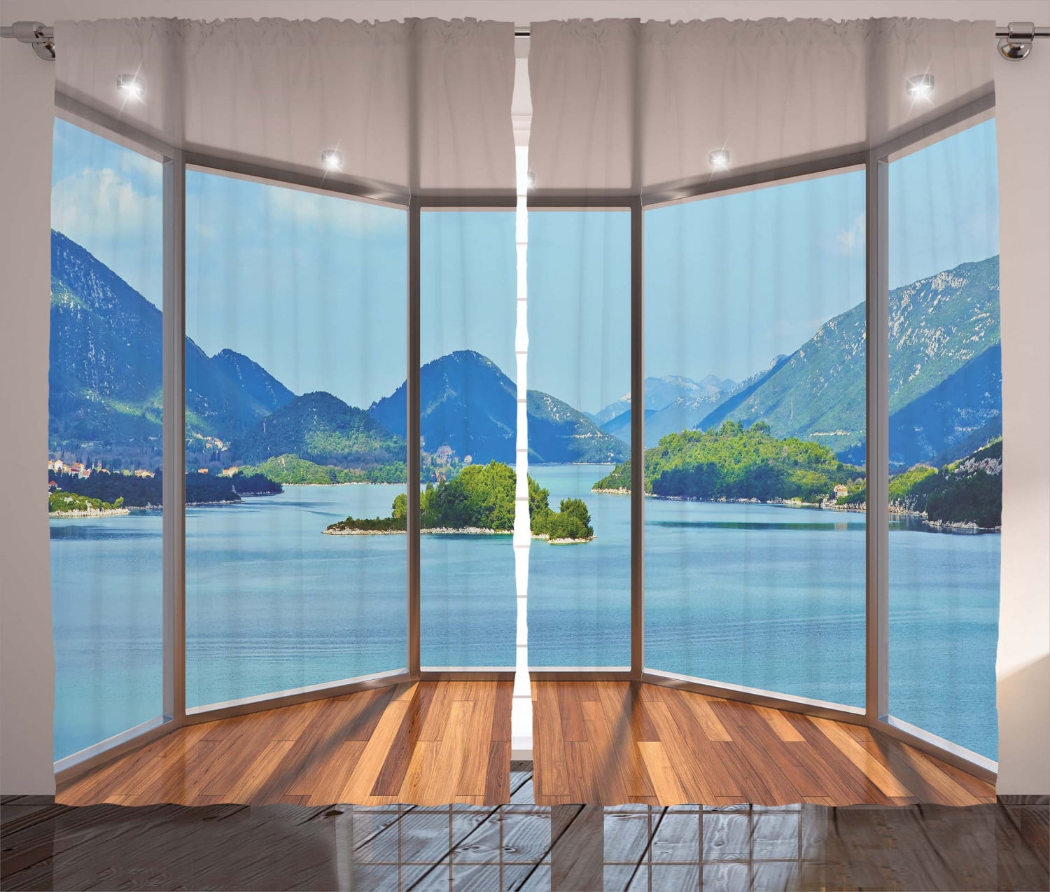 Modern Design Window Glass View of Sea and Tropical Islands Curtain 2 ...