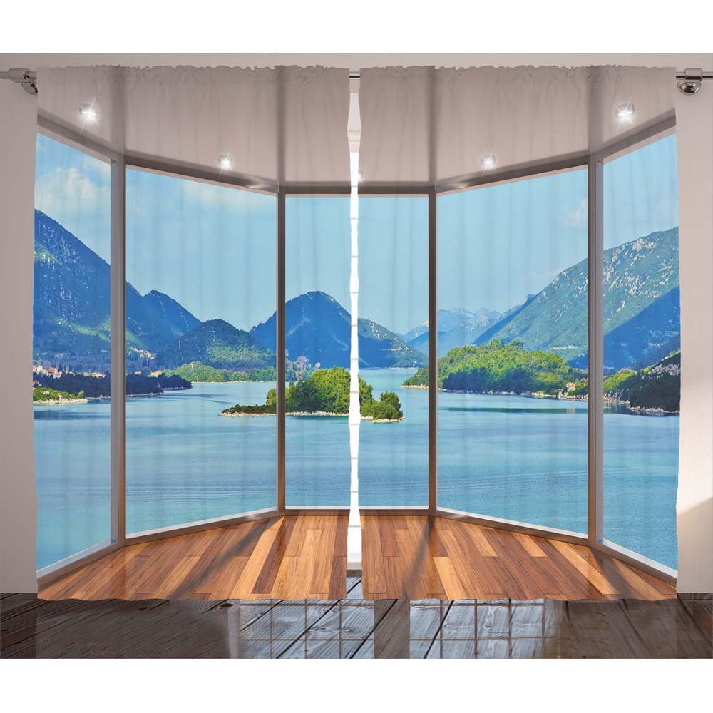 Modern Design Window Glass View of Sea and Tropical Islands Curtain 2 ...