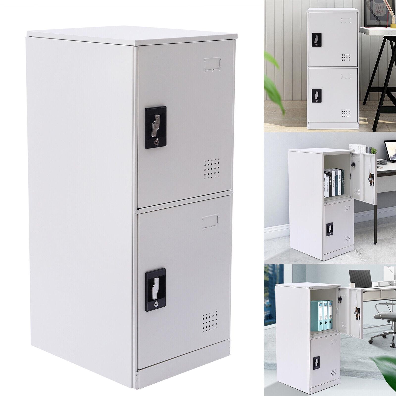 2 Layers Storage Cabinet with Padlock Latch Vertical Locker Safety Home ...