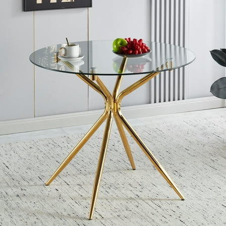 Modern Round Dining Table, Tempered Glass Top, Artistic Chrome Legs ...