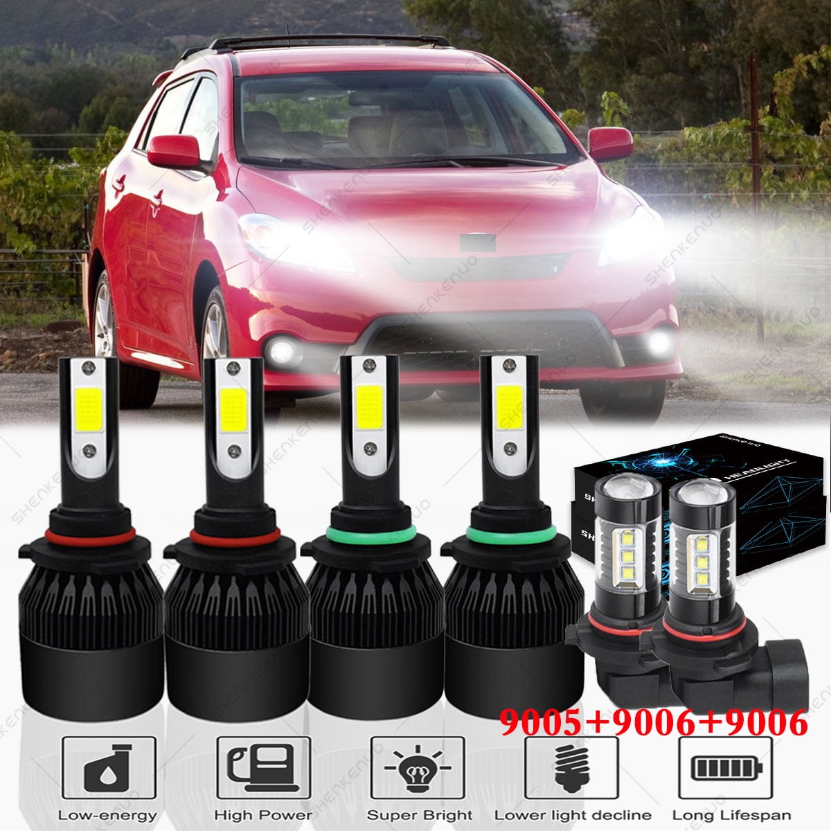 For Toyota Matrix 2003-2008 6000K White LED Headlight Bulbs,9005 9006 ...