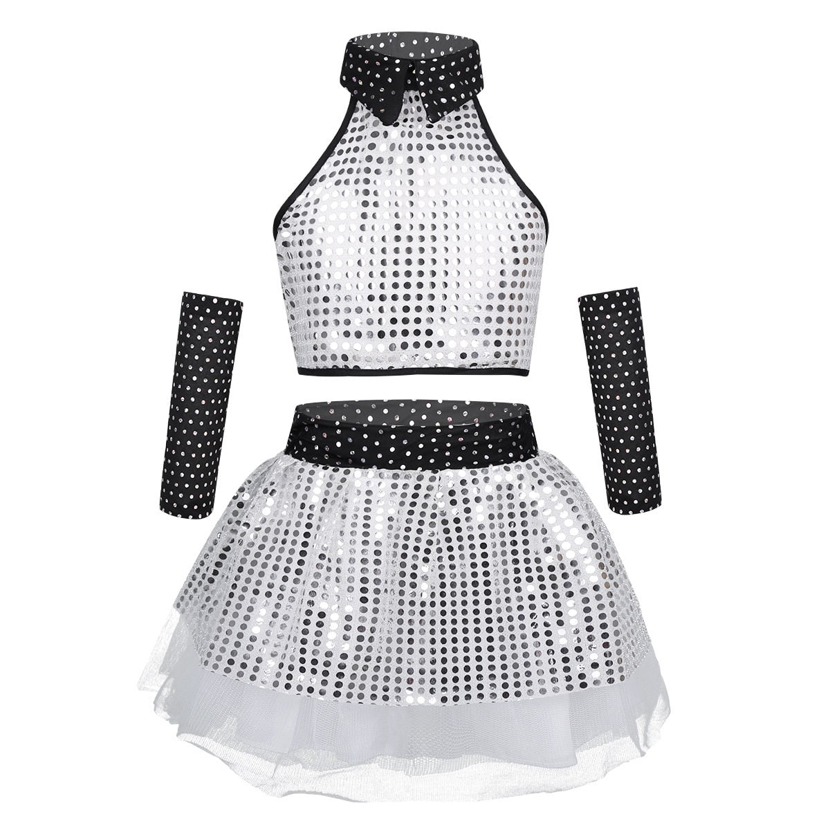 MSemis Girl's Sparkling Jazz Hip Hop Dance Dress Crop Tops Tutu Skirt ...