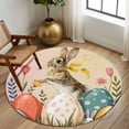 Easter Rabbits Washable Round Area Rug 8 ft, Spring Watercolor Eggs ...