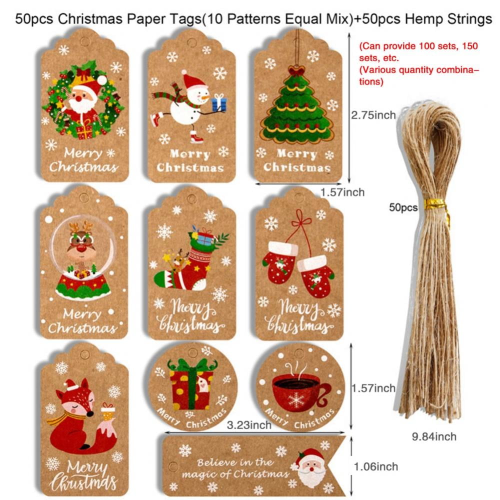 100 Pieces Christmas Gift Tags Xmas Brown Kraft Paper Hanging Tags with ...
