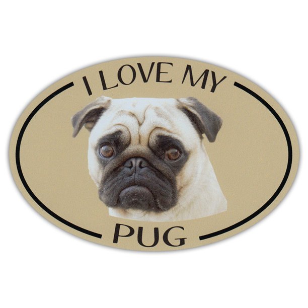 Oval Dog Breed Picture Car Magnet - I Love My Pug - Magnetic Bumper ...