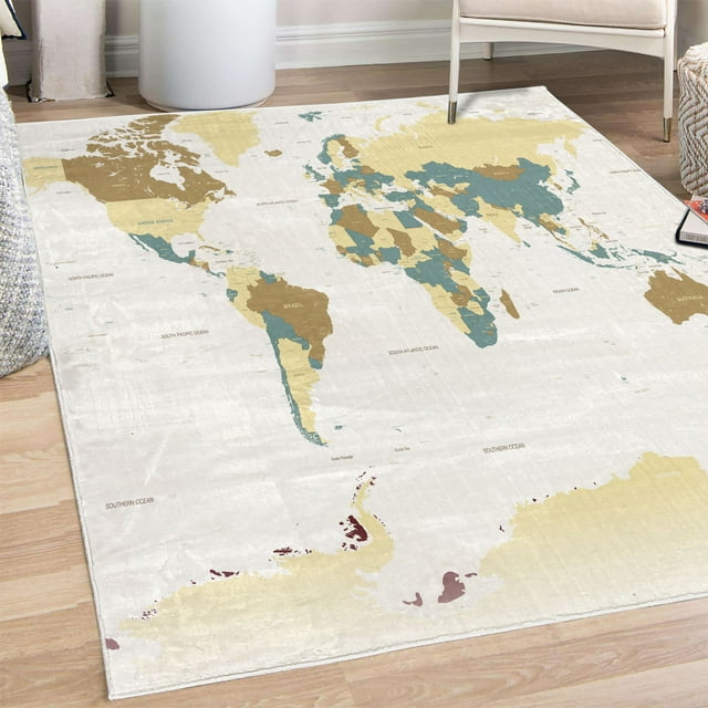 Earth Decorative Rug, Detailed World Map with All Countries Major ...