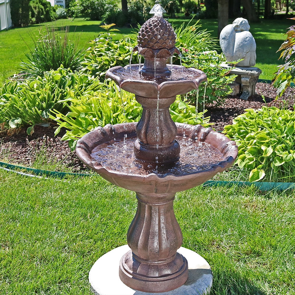 Sunnydaze Curved Plinth Outdoor Water Fountain - 2-Tier Waterfall ...