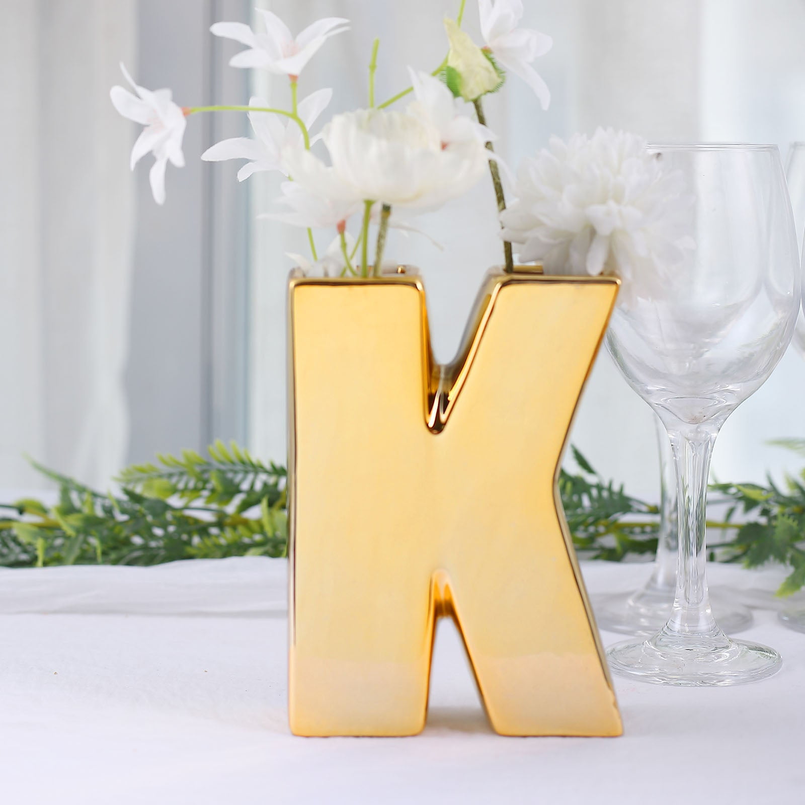 Efavormart 6" Shiny Gold Plated Ceramic Letter "K" Sculpture Flower ...