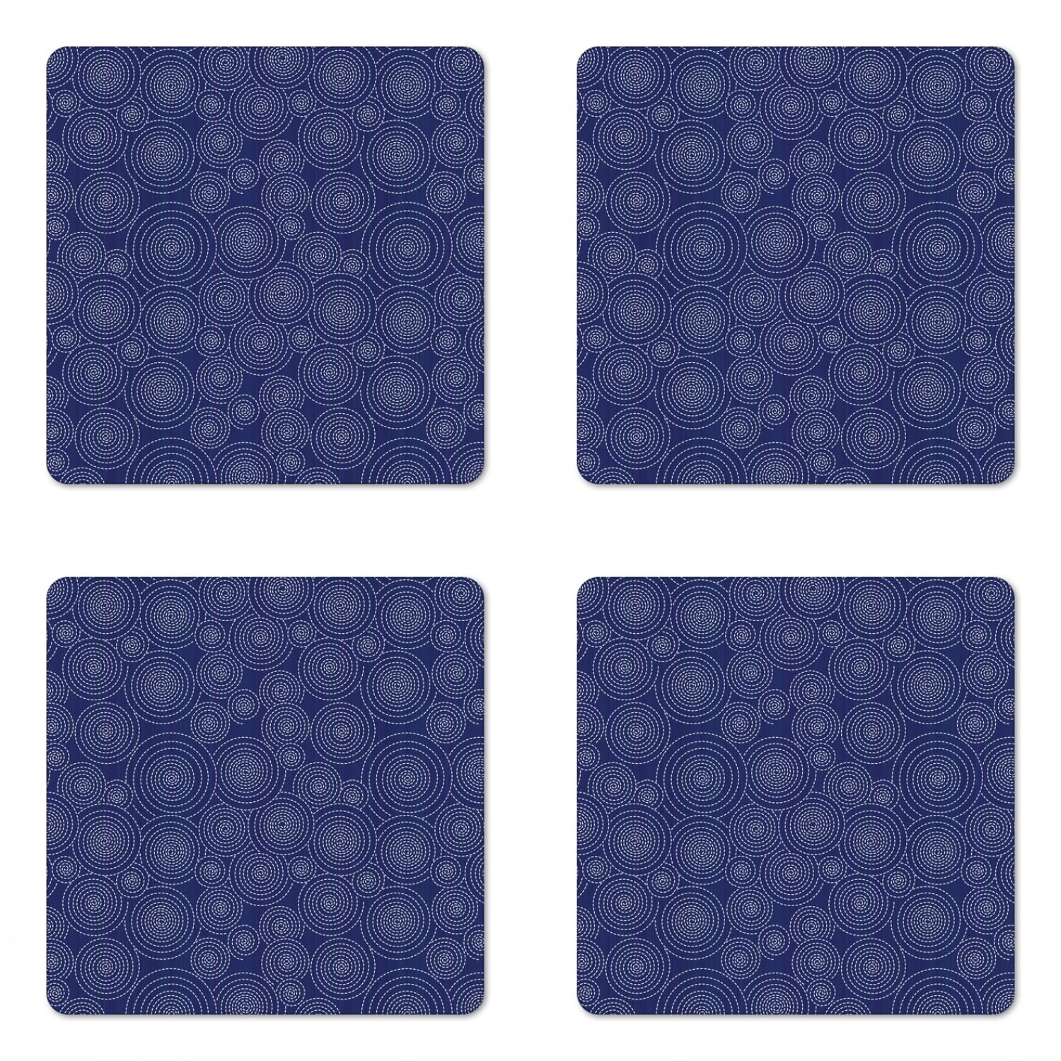 Geometric Coaster Set of 4, Repeating Spirals Formed by Dashed Lines Japanese Sashiko Quilting ...