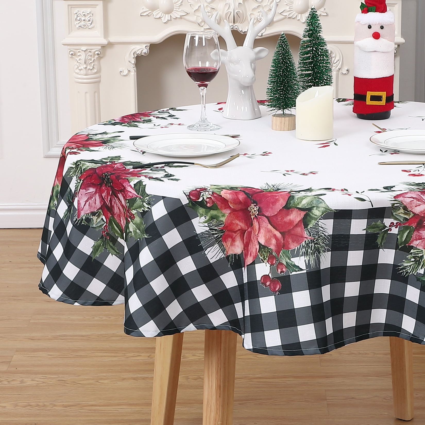 CAROMIO 60 inch Round Christmas Table Cloth Decorative Waterproof Stain ...