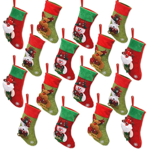 Mini Christmas Stockings, 16 Pack 8 inches 3D Kids Glitter Xmas Tree ...